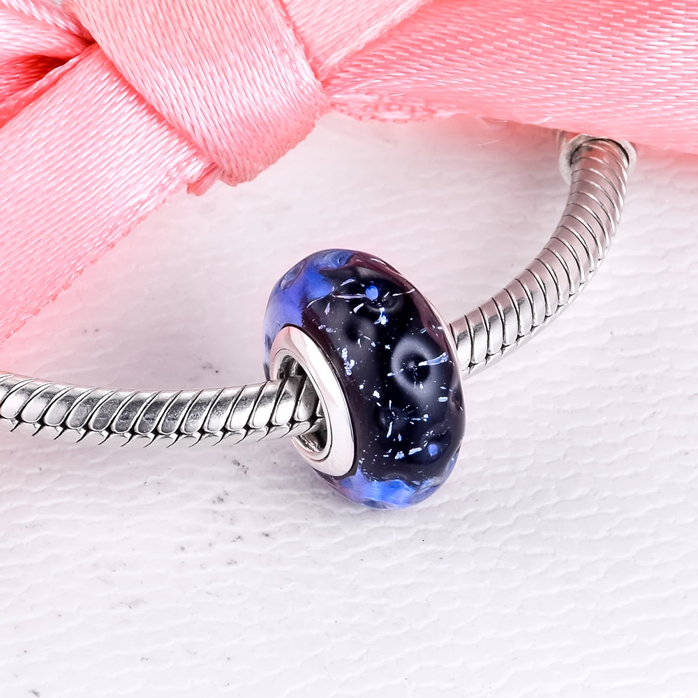 Fit Pandora Bracelet Necklace Wavy Dark Blue Murano Glass Ocean Charm ...