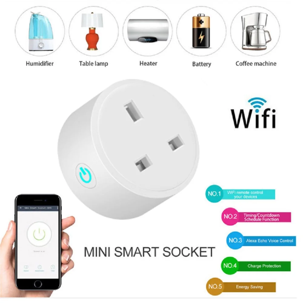 3 шт. Tuya Wifi умная розетка Smart mini plug UK WiFi Пульт дистанционного управления с Alexa ...