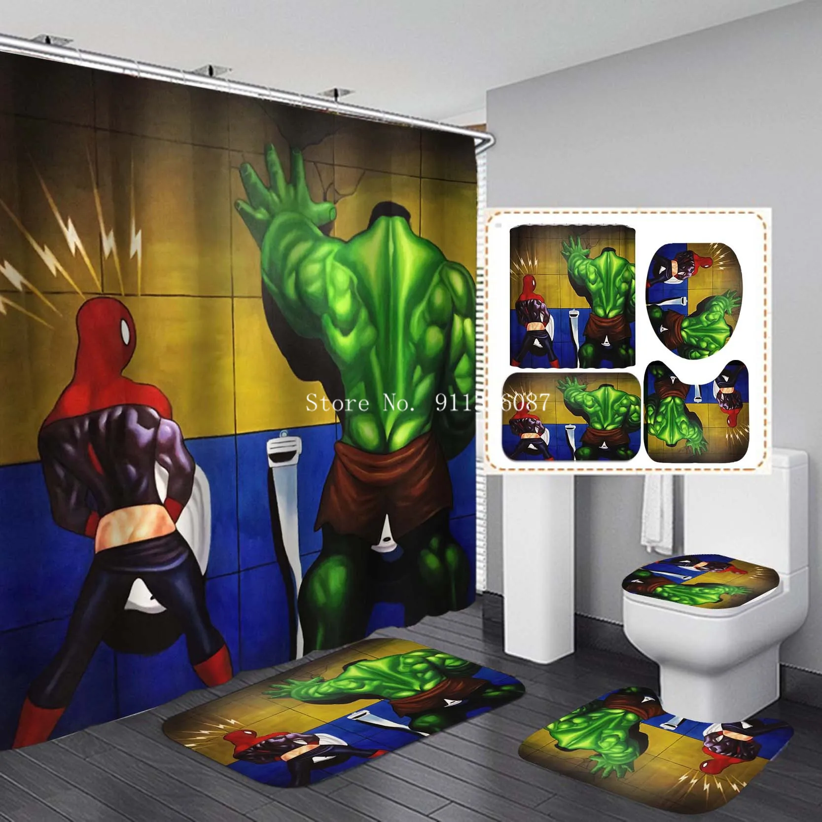 Disney Bathroom Decor Spiderman hulk Polyester Waterproof Shower ...