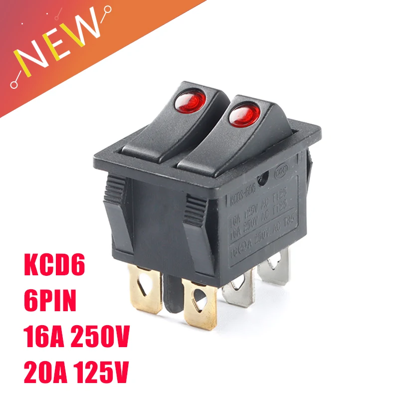 KCD6-6PIN-16A-250V-16A-125V-Double-Light-Switch-Rocker-Switch-ON-OFF ...