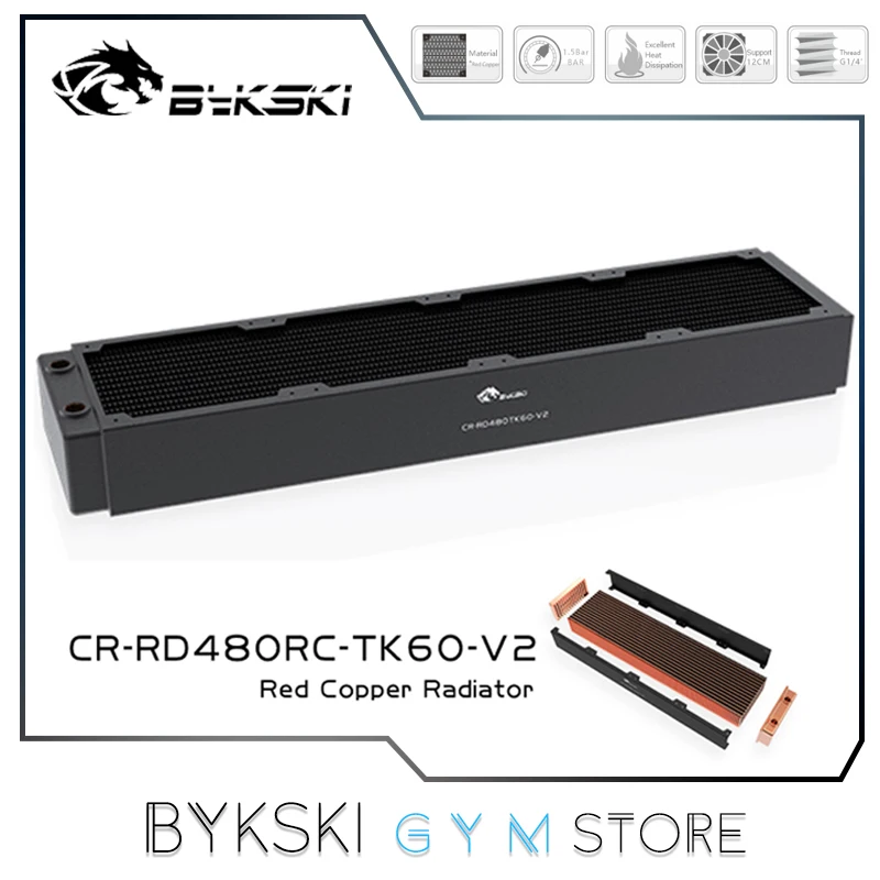 Bykski-Radiator-480-60mm-Red-Copper-3-Layers-14-FPI-120mm-Fan-Computer ...