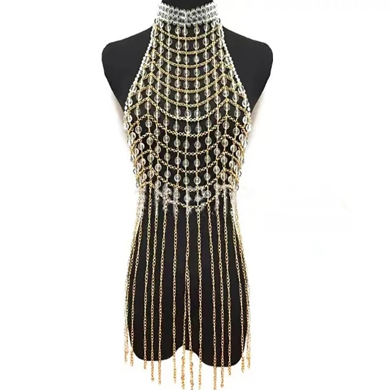 Luxury Crystal Shoulder Chain Handmade Bead Body Chain Sexy Dress Pearl ...