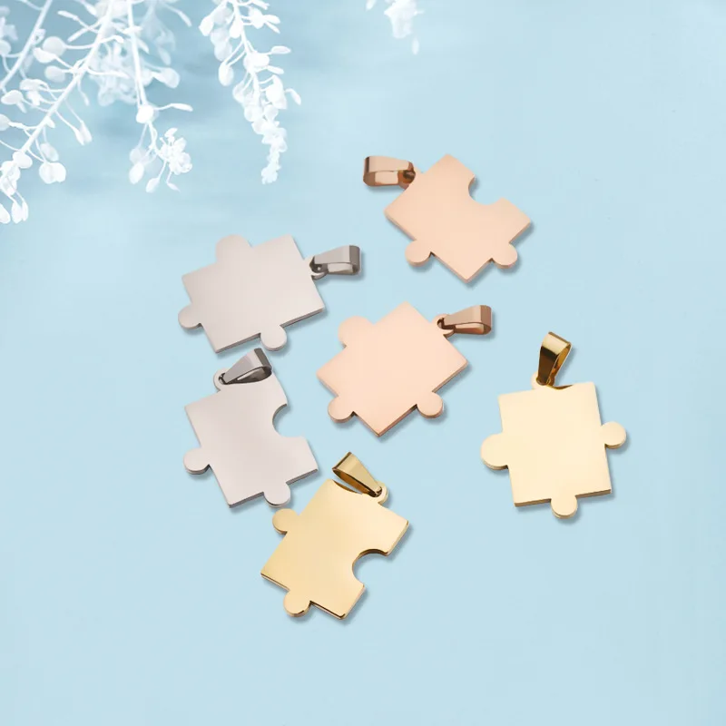 100% Stainless Steel Puzzle Jigsaw Charm Blank For Engrave Rose Gold ...