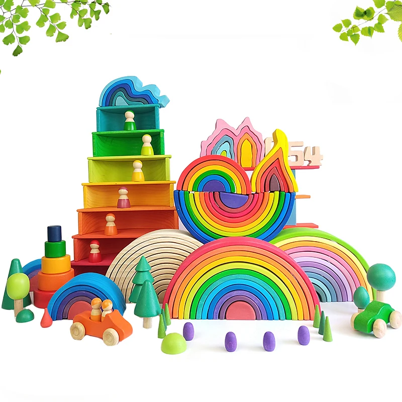Diy 3d Wooden Toys Rainbow Building Blocks Rainbow Stacker Large Size ...