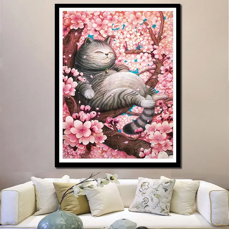 Needlework Diy Cross Stitch,full Embroidery Kit,fat Cat In Cherry ...