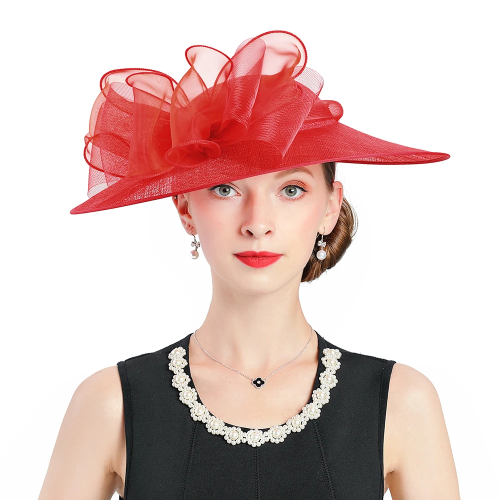 Wide Brim Hat Women Fedoras Fashion Linen Red Bottom Hats Fascinator ...