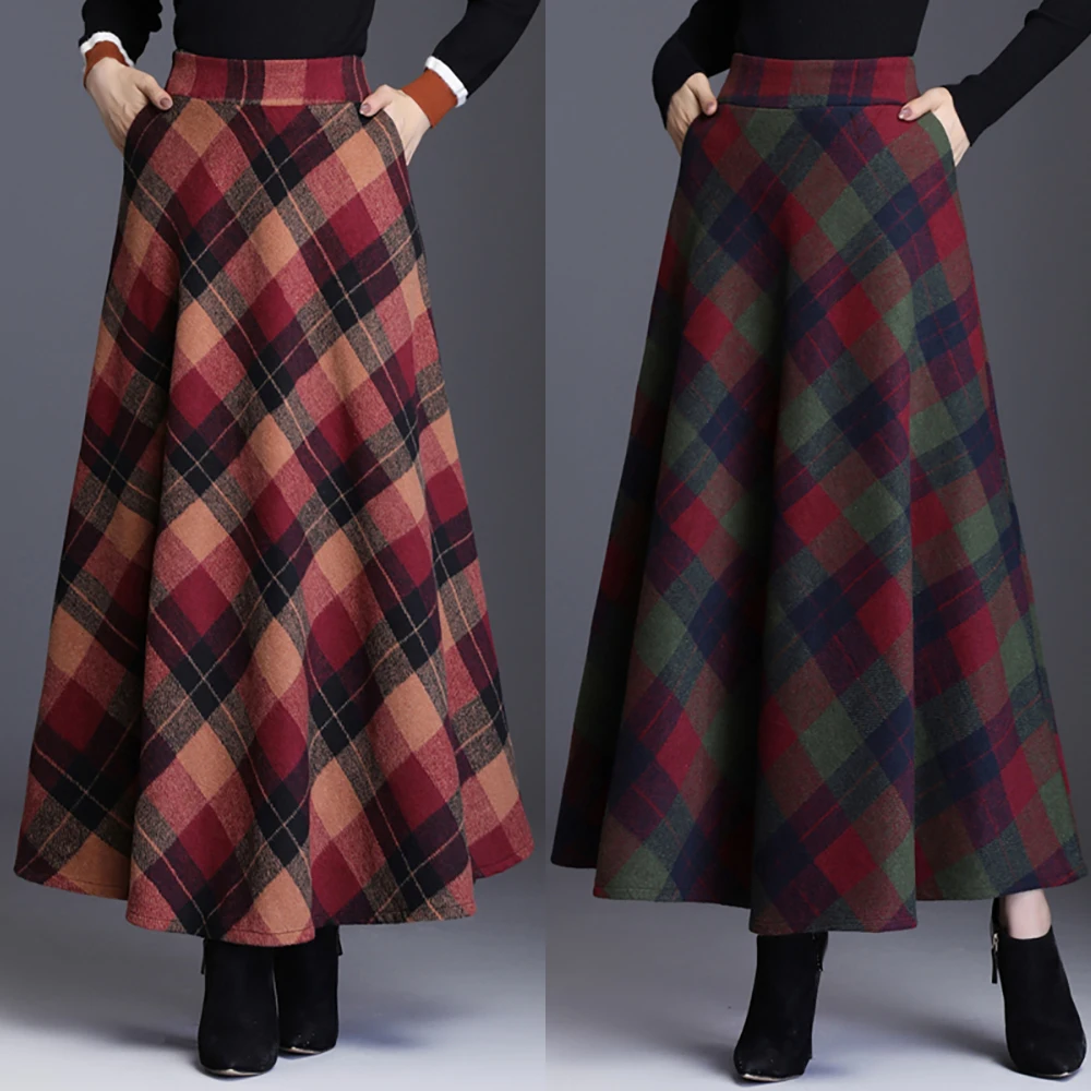 High Waist Woolen Skirts Women Winter Fashion Streewear Wool Long Pleated Skirt Casual Ladies ...