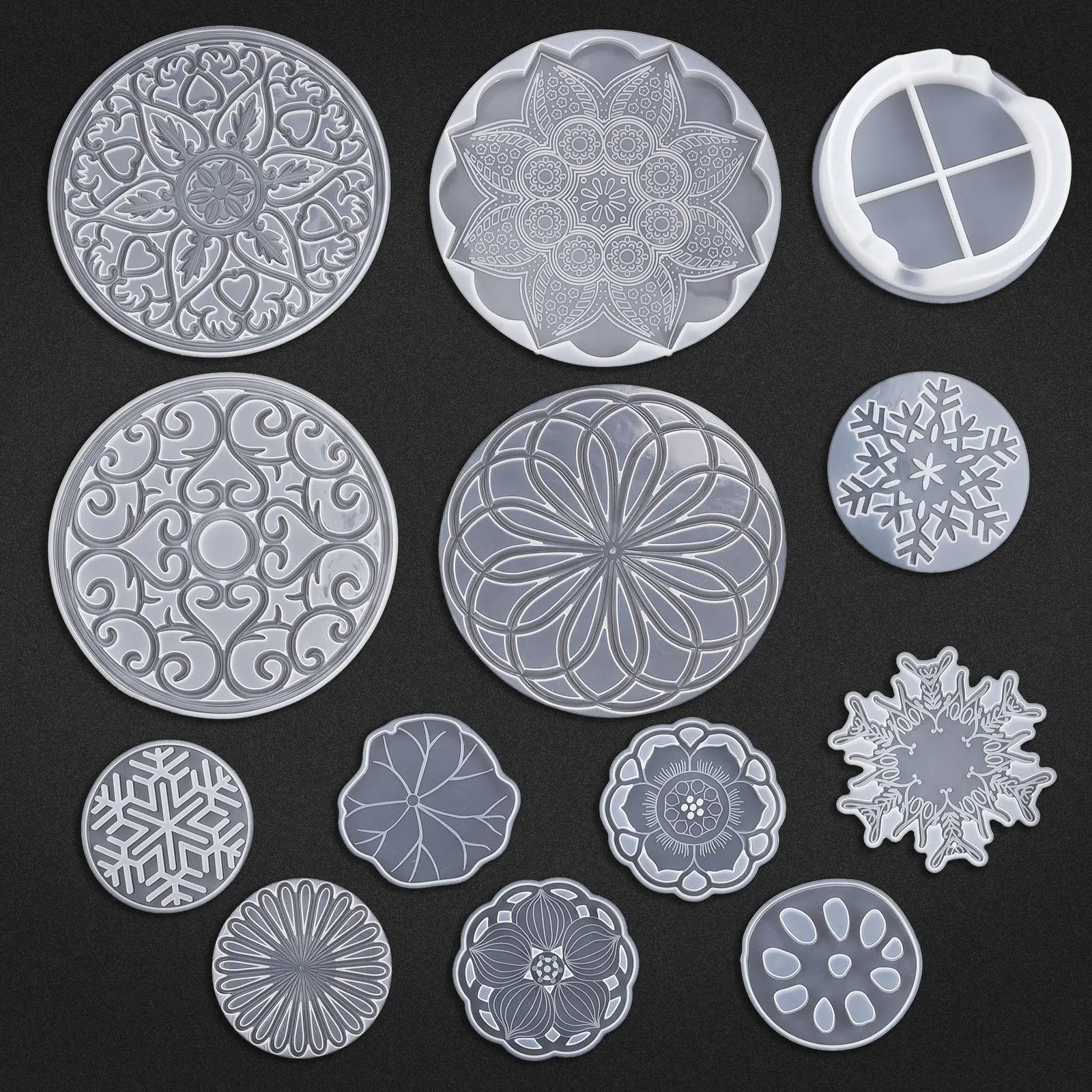DIY-Mandala-epoxy-resin-Silicone-Mould-Round-Coaster-Hollow-Out-Flower ...