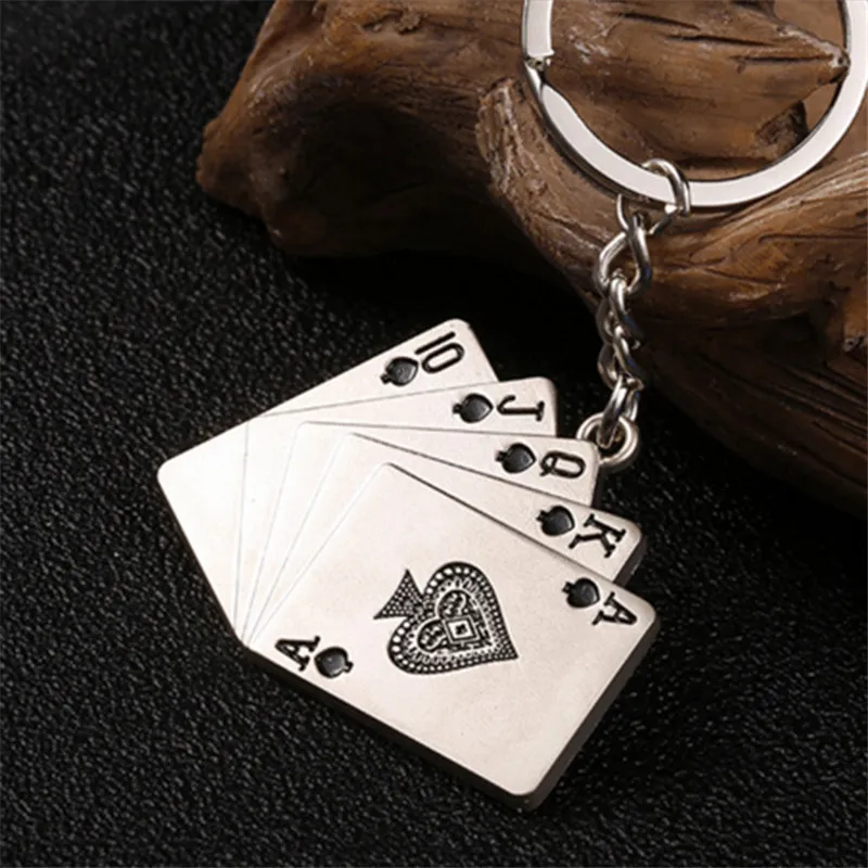 Fashion Novelty Poker Charms Keychain For Men Trinket Playing Cards Key ...