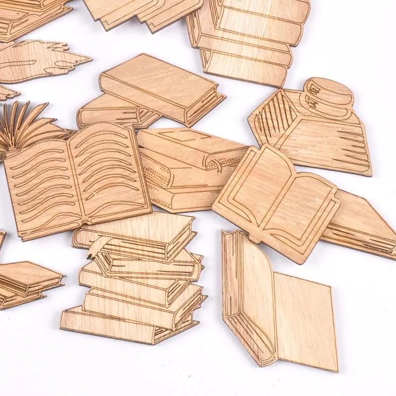 Mixed-Book-Pattern-Wooden-Crafts-Scrapbooking-10Pcs-Wood-Ornaments-For ...