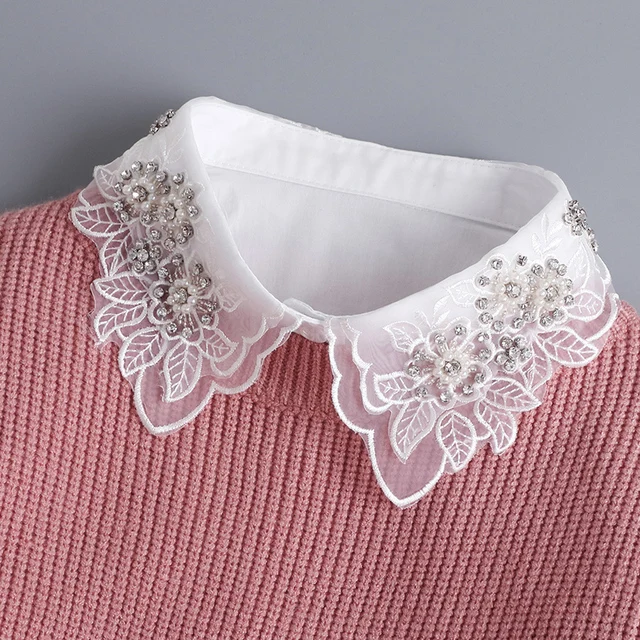 Noeud papillon,Faux Col brodé pour homme et femme, chemise à revers ...