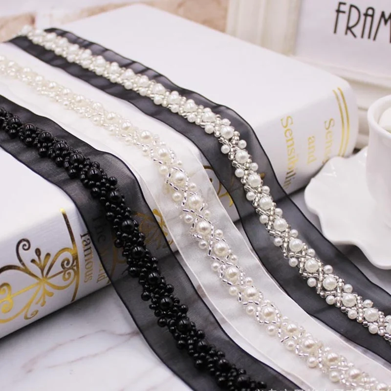 1Yards/Lot Pearl Beaded Lace Ribbon Trim Lace Fabric Beaded Fringe ...