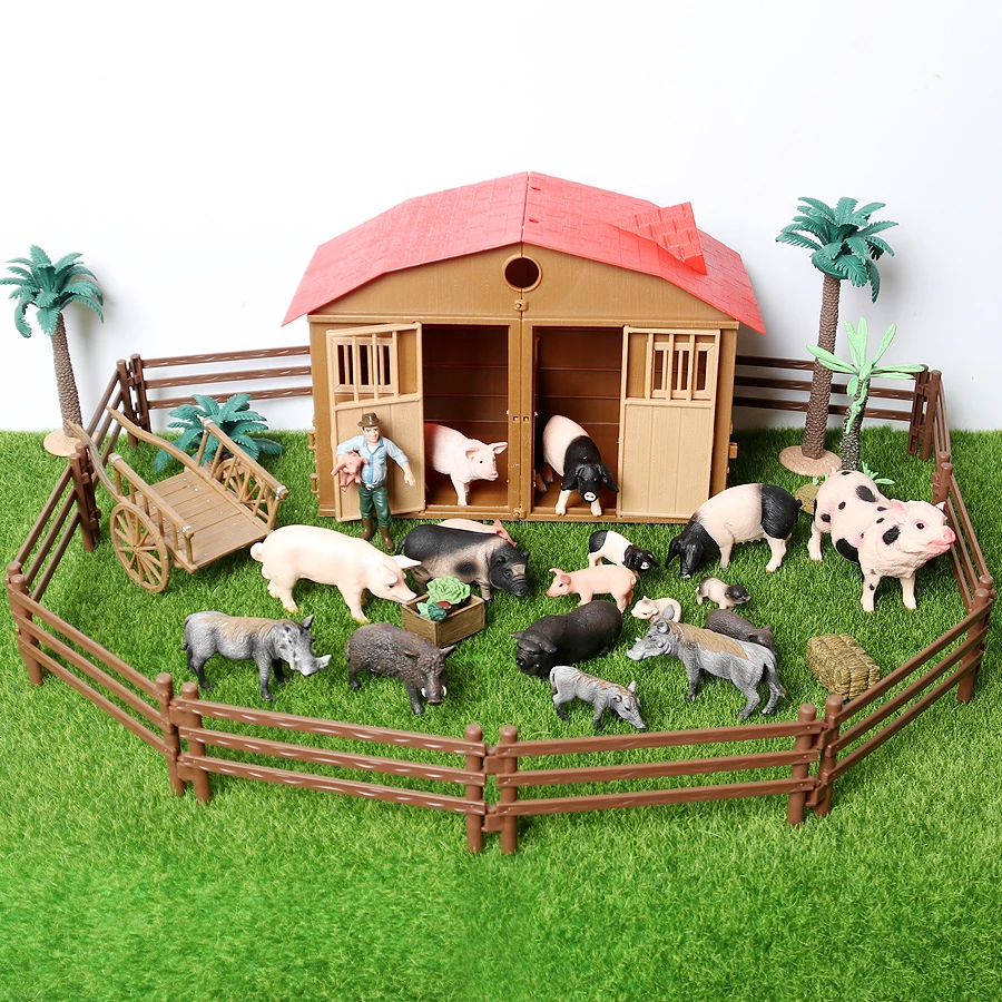 Simulated-wild-boar-Warthog-Farm-Animals-Figures-Playset-with-Barn ...