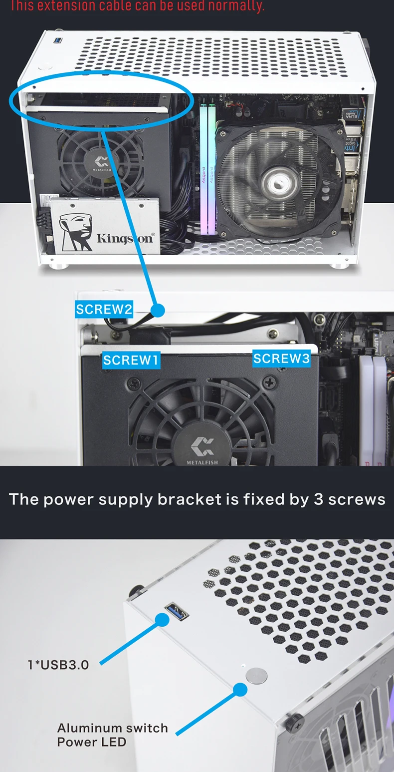 METALFISH T60 A4 미니 ITX 케이스 게임용 컴퓨터 흰색 섀시 미니 PC 컴퓨터 트랜스페어 케이스, USB3.0 ...