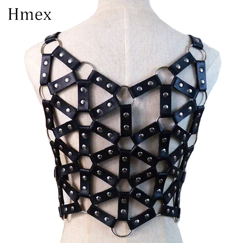 Women Sexy Bra Fetish Garter Belt Harness Lingerie Gothic Punk Leather ...
