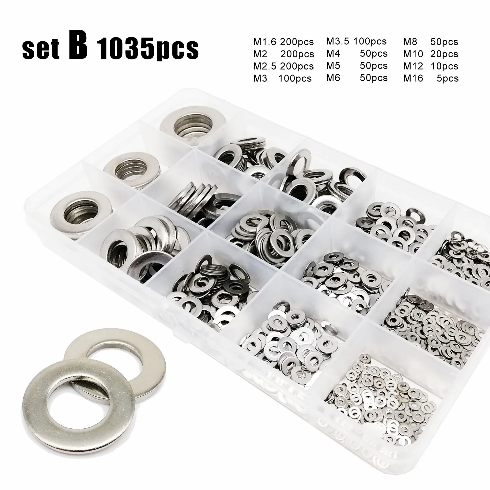 Kit d'assortiment de joints en acier inoxydable, 555/1035 pièces, M1.6 ...