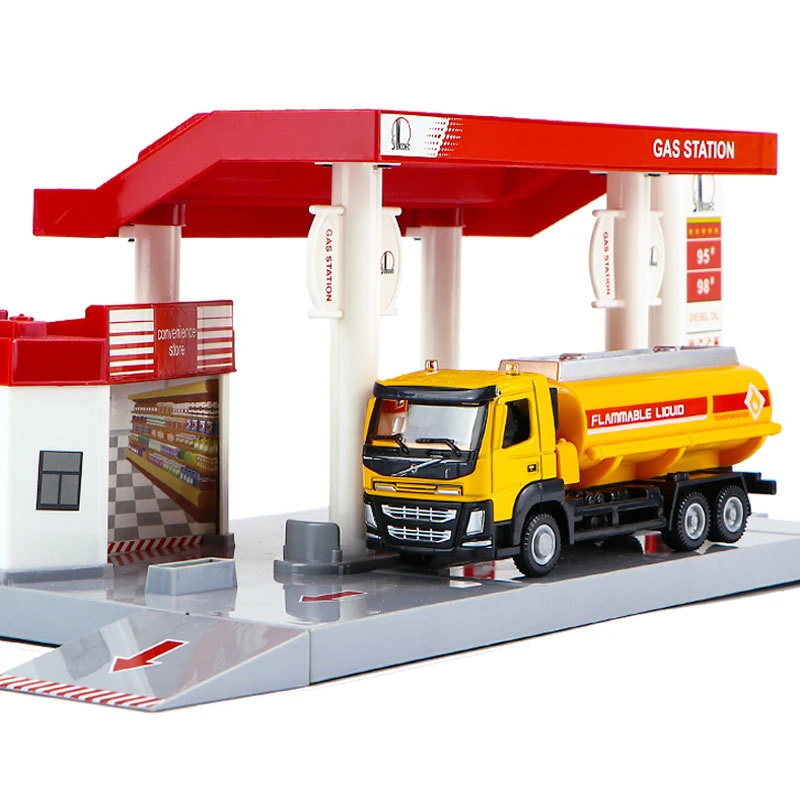 1:64 scale UK BP gas station model set Fuel tank truck mini coopers ...