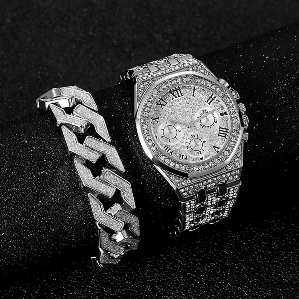 Reloj con pulsera de cadena cubana para hombre, conjunto religioso ...