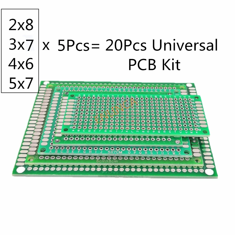 20Pcs Universal PCB Kit 2x8 3x7 4x6 5x7 CM Green Double Side Prototype ...
