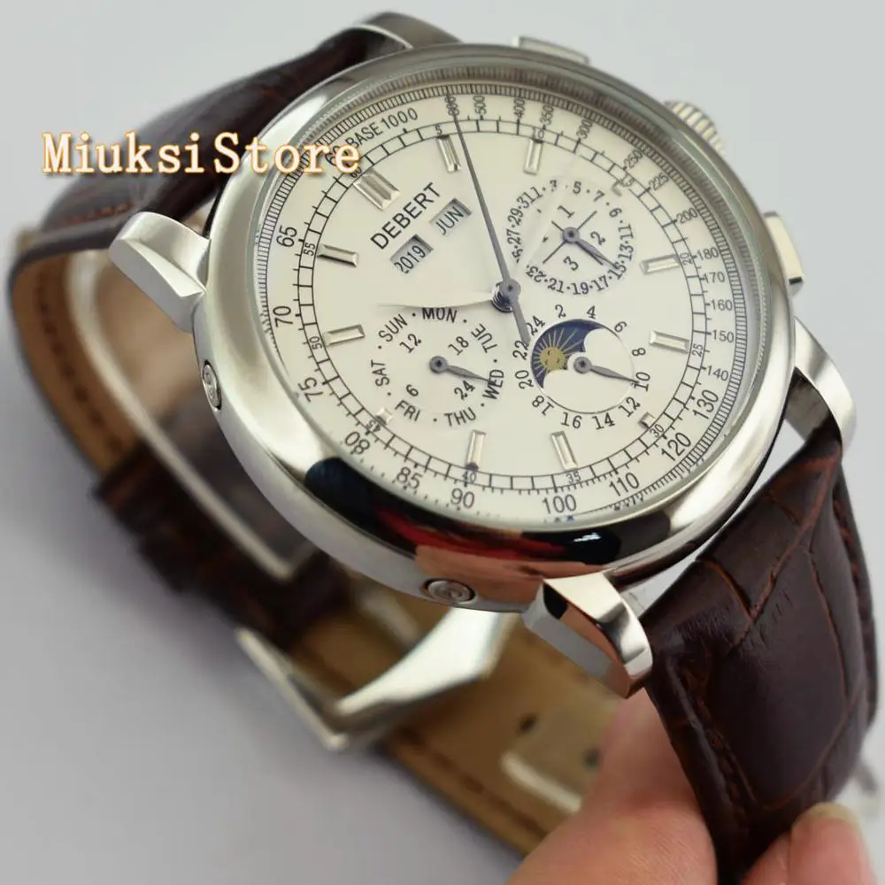 Men's luxury top brand Debert 42mm White Dial Silver Case Automatic ...