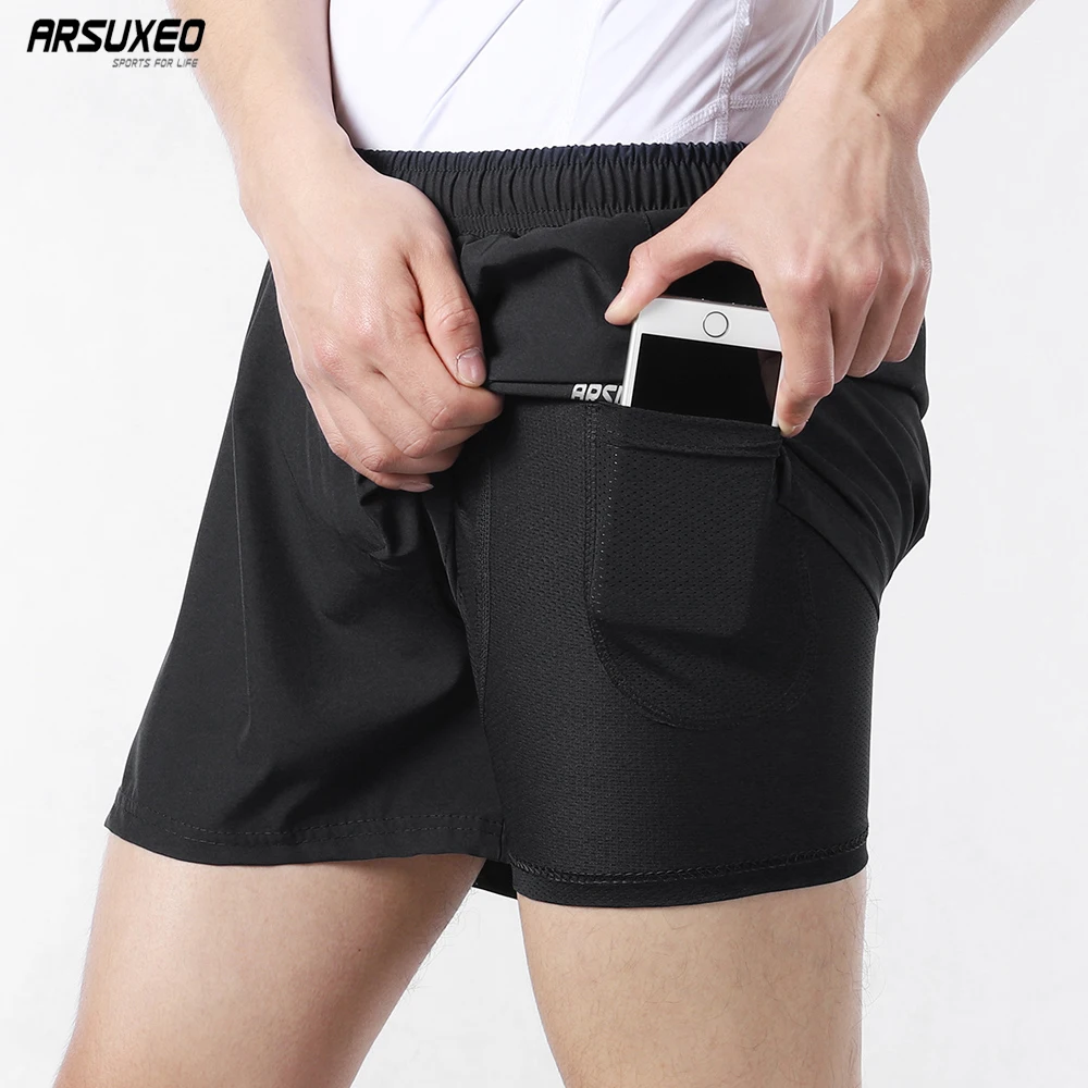 ARSUXEO-Men's Polyester Marathon Shorts with Phone Pocket, Breathable ...