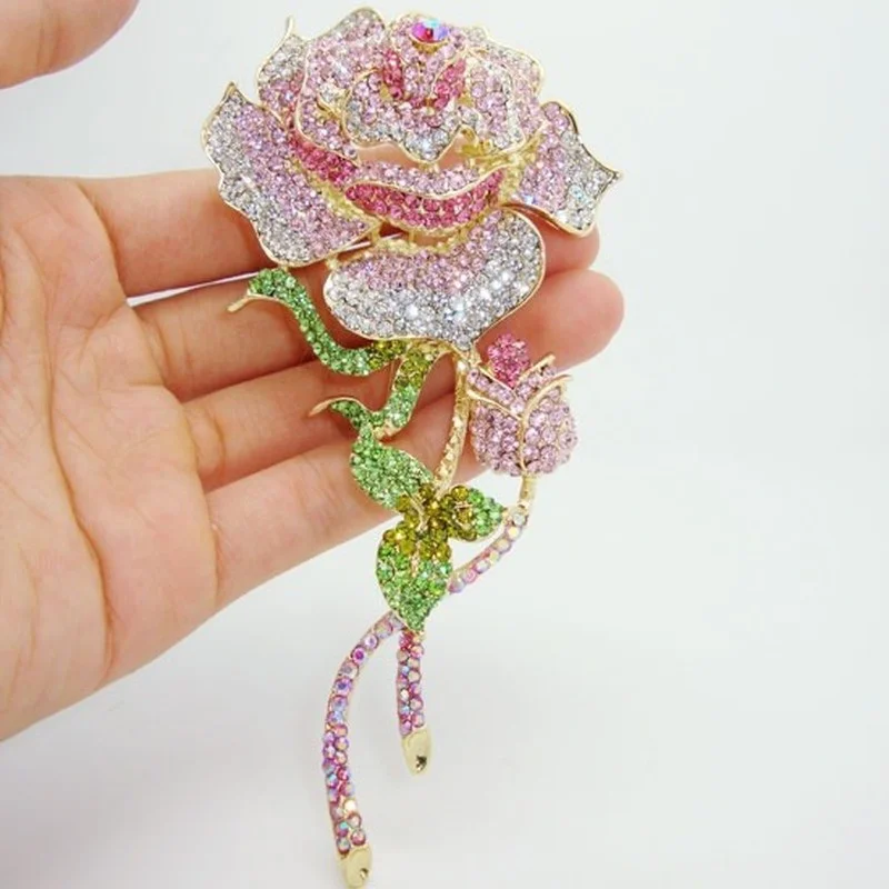 Delicate-Pink-Zircon-Rose-Flower-Large-Brooch-Women-Costume-Suit-Dress ...