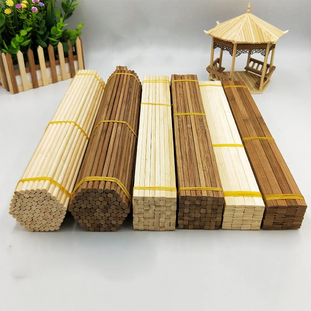 50pcs Multi-size Round Square Bamboo Sticks Diy Handcraft Making ...