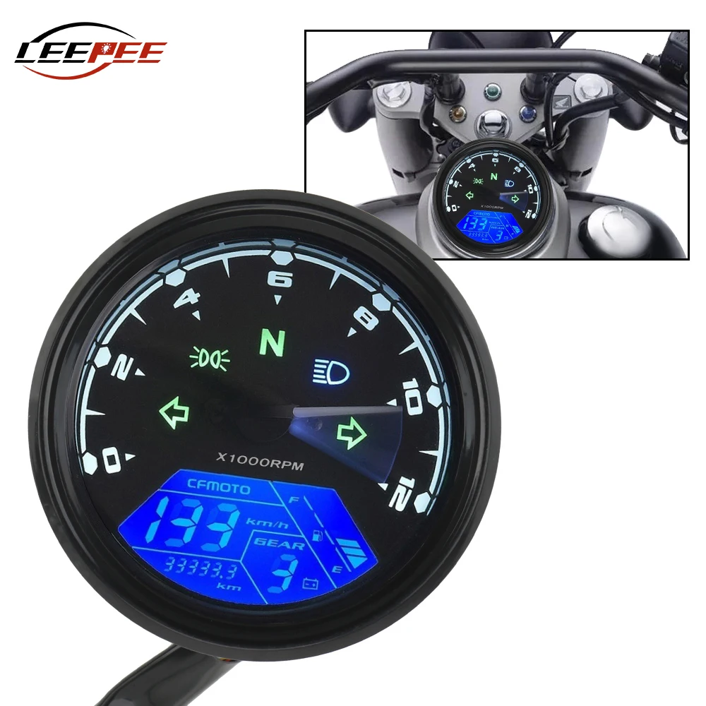 12V Digital Motorcycle Speedometer Tachometer Fuel Meter Dial Odometer ...