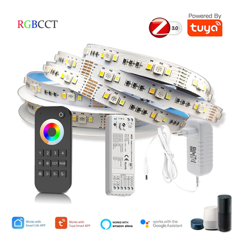 TUYA-Zigbee-RGBCW-Led-Strip-DC-12V-5m-Flexible-Tape-Light-Wireless-2-4G ...