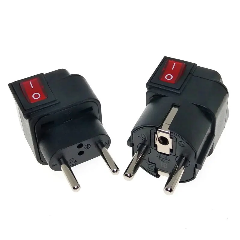 (1 Pair) EU + Schuko Plug Adapter Converter AC100~250V 10A/16A With On ...