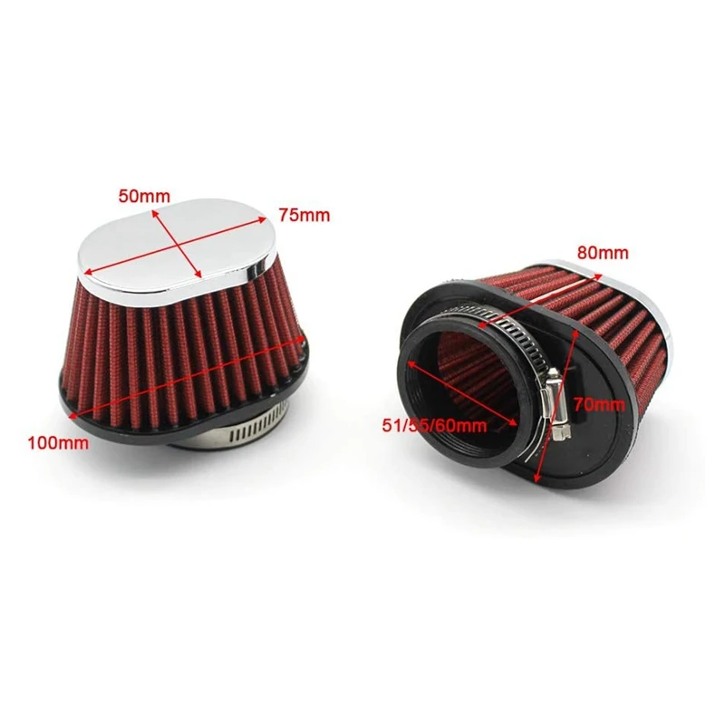 2Pcs Red 2.15in Metal Round Tapered Car Air Intake Filter Kit Auto ...