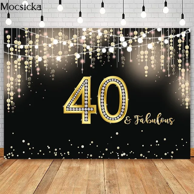 Mocsicka Happy 40th Birthday Backdrop Golden Glitter Balloon Flowers ...