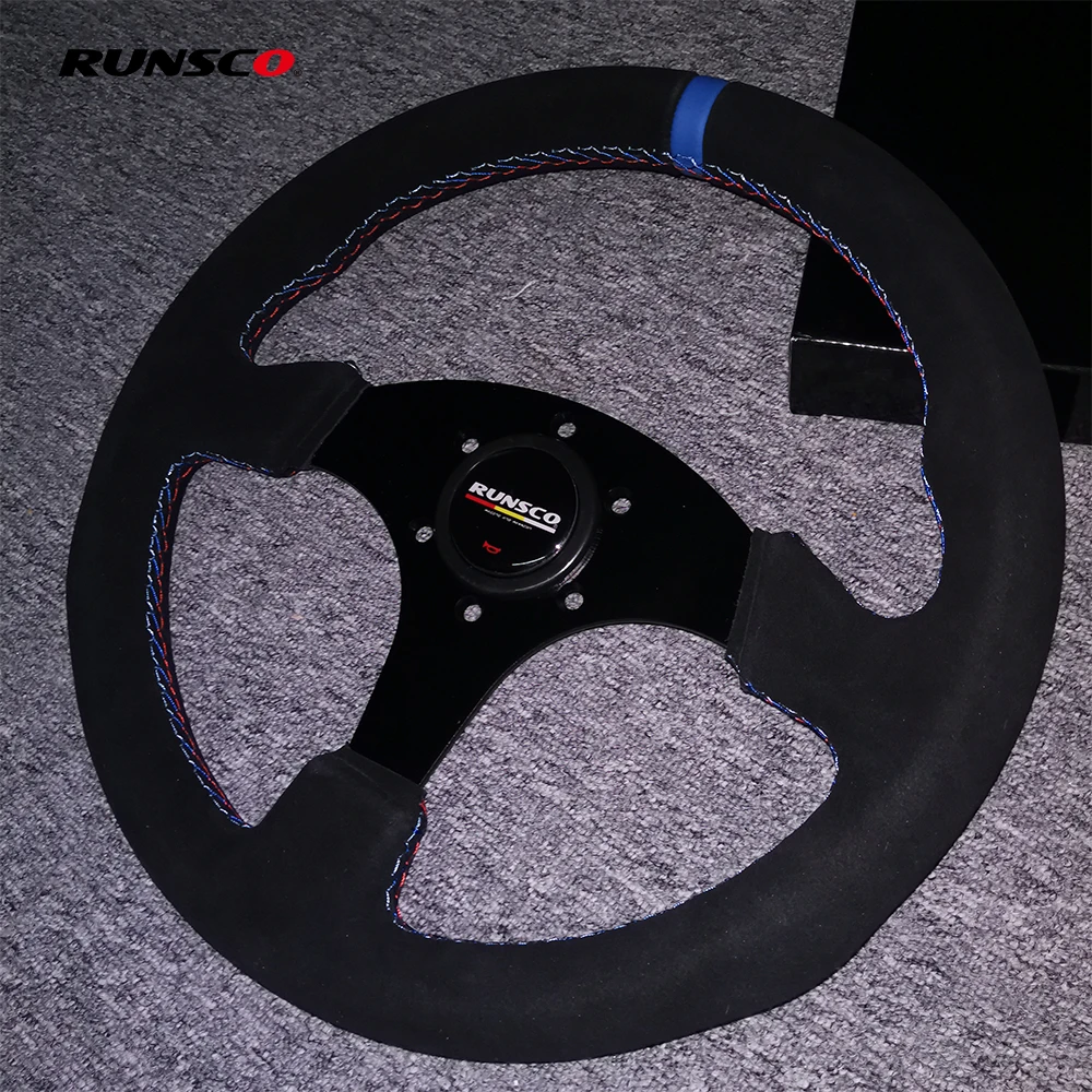 330mm Steering Wheel Flat Suede Drift Simulated Racing Game Steering ...