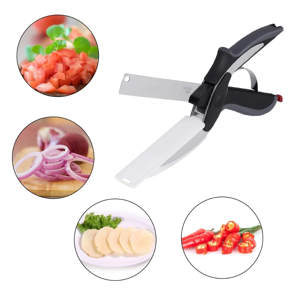 2 in 1 Cutter Scissors Food Chopper Stainless Steel Knife and Cutting ...