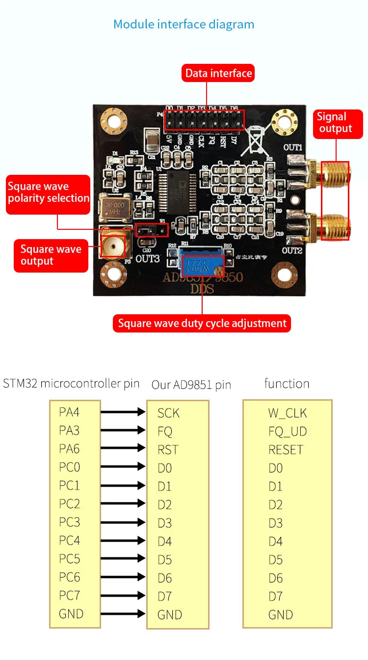 AD9851 DDS 신호 생성기 모듈(AD9851 DDS Signal Generator Module)