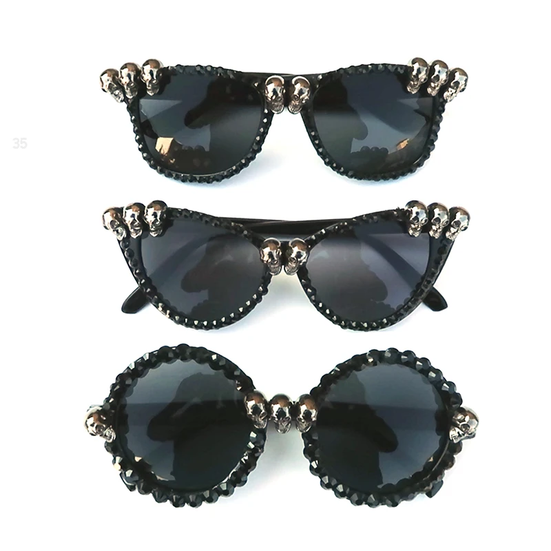 Women-Gothic-Skull-Sunglasses-Black-Cat-Eye-Rhinestone-Gorgeous-Cateye ...