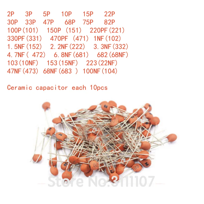300 개/몫 2PF-0.1UF 30valuesX10pcs = 300pcs, 세라믹 커패시터, 전자 부품 패키지, 세라믹 커패시터