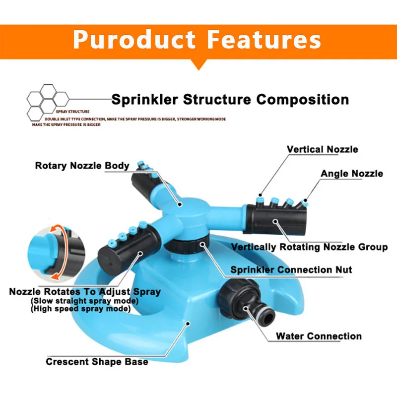 Water sprinkler Automatic 360 Rotating sprinkler irrigation garden ...