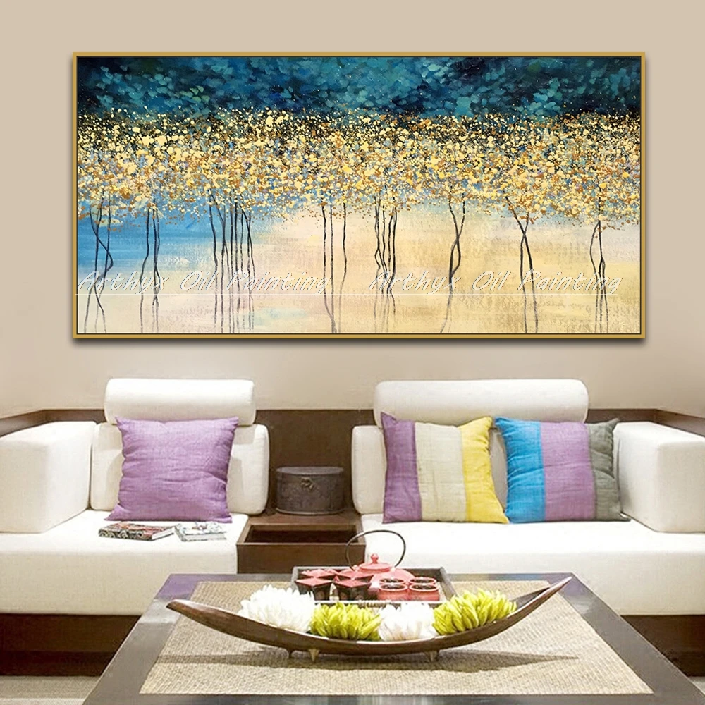 Arthyx-3D-Abstrakte-Bunte-Baum-lgem-lde-Auf-Leinwand-Moderne-Strukturierte-Palette-Messer-Gold ...