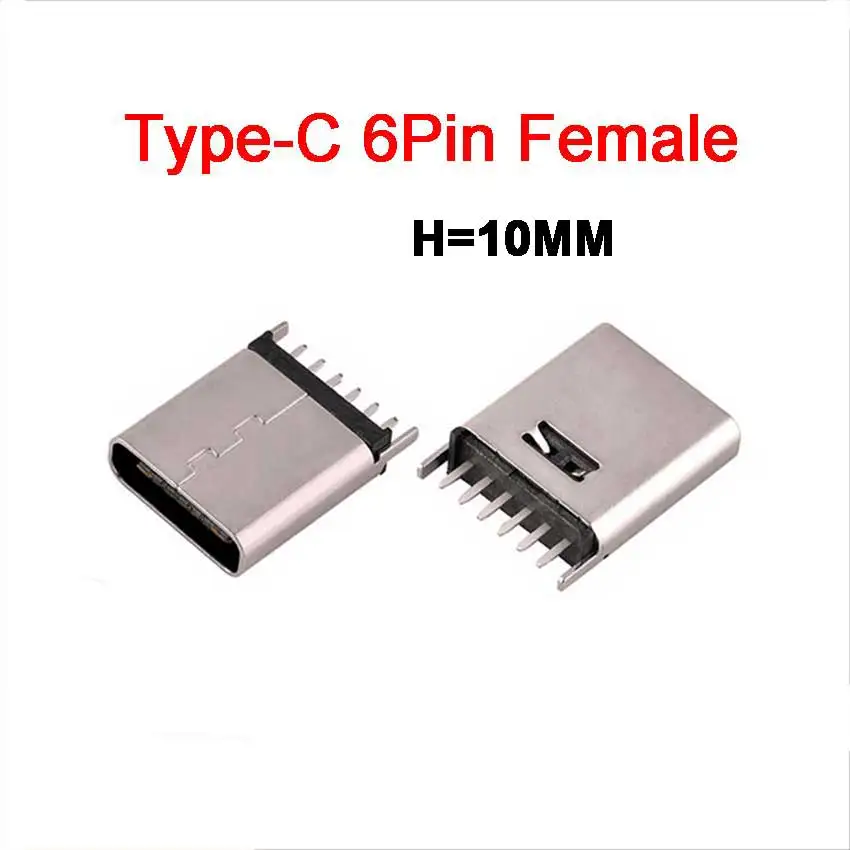 10Pcs-6-Pin-SMT-Socket-Connector-Micro-USB-Type-C-3-1-Female-Placement ...