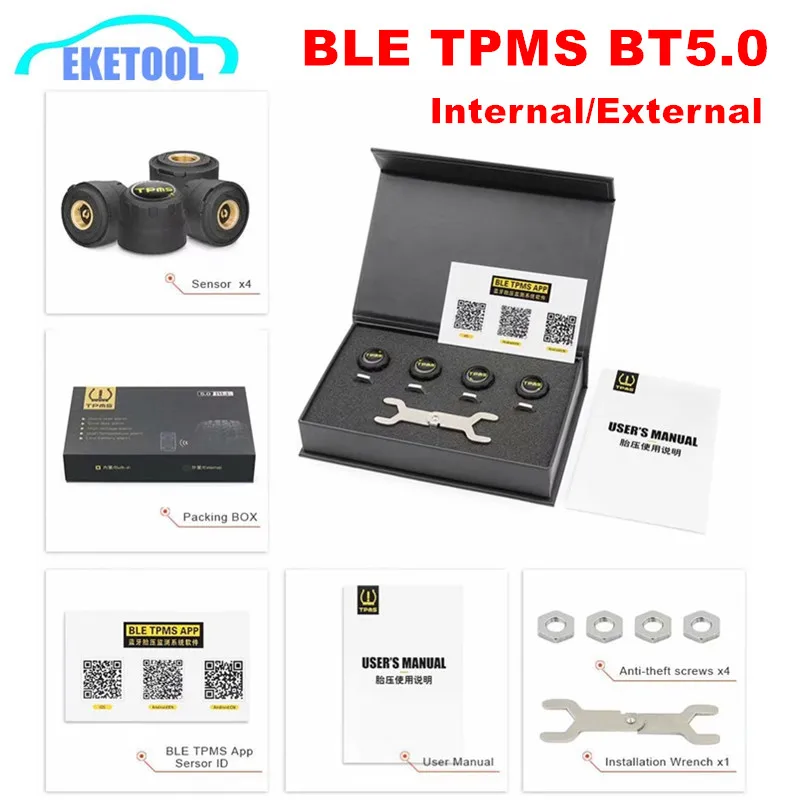 Ble Tpms 5.0 Wireless 4 Sensors Car Tire Tyre Pressure Monitoring ...