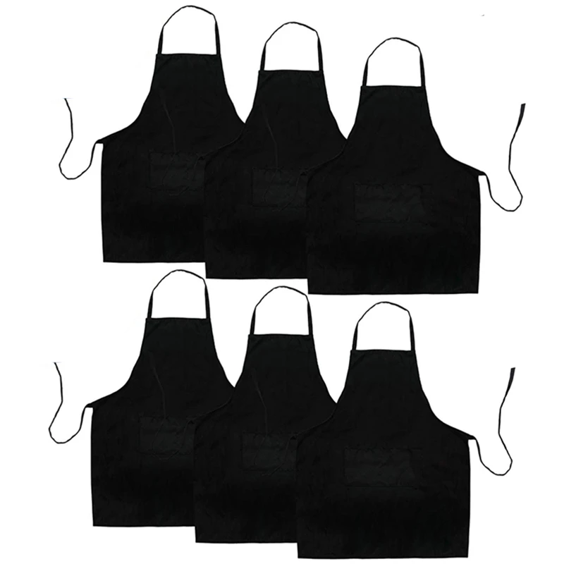 6 Pack Black Kitchen Apron with 2 Pockets Anti Dirty Apron Suitable for ...