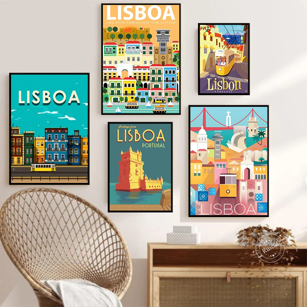 Lissabon Vintage Reizen Steden Landschap Posters Hd Print Canvas Art ...