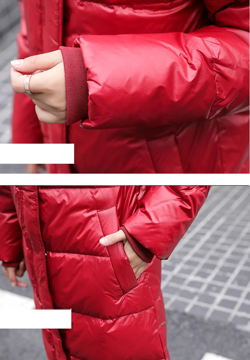 Winter Long Down Coat Women Thick Hooded Winter Zipper Plus Size ...