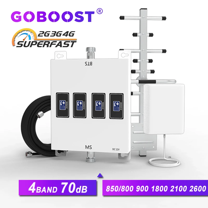 GOBOOST Four Band LTE 800 900 1800 2100 Cellular Amplifier Signal Booster Gsm 2g 3g 4g Repeater ...