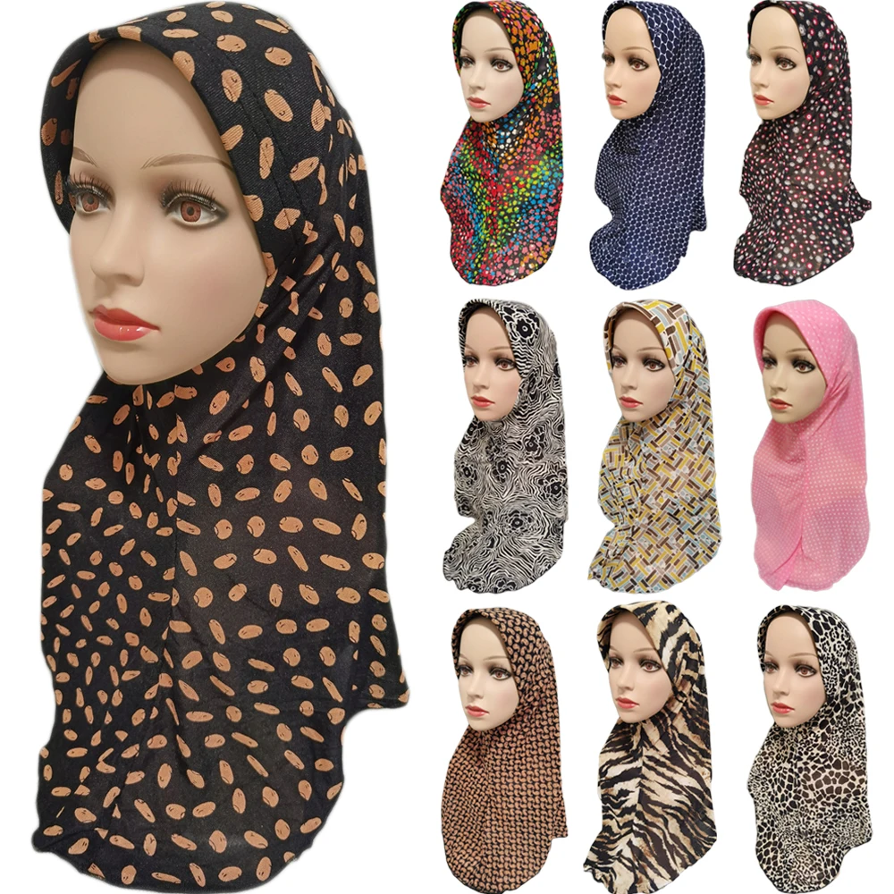 Flower Print Hijab Amira Muslim Women Head Cover Neck Hat Scarf Shawls ...