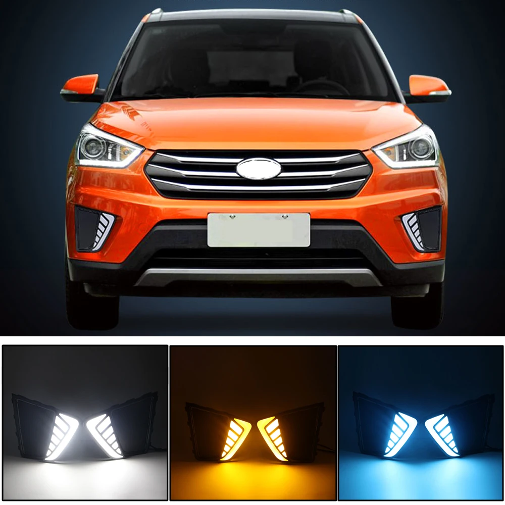 CAPQX For Hyundai IX25 Creta 2015 2016 Front LED Daytime Running Light DRL Driving Fog Lamp Fog ...