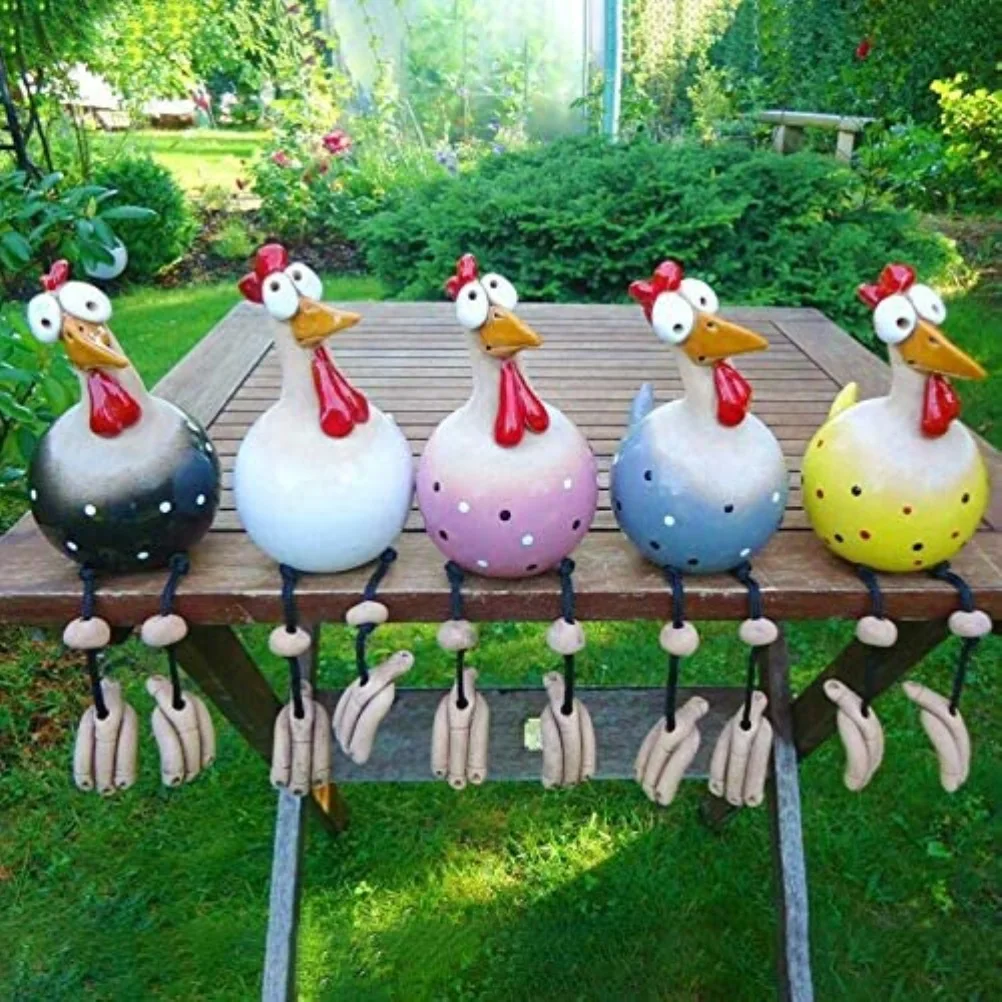 Resin Chicken Figure Ceramic Long Legged Hen Garden Backyard Decoration ...