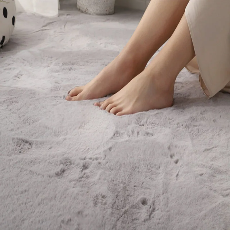 밝은 회색 모피 카펫 슈퍼 소프트 인조 토끼 모피 러그 미끄럼 방지 바닥 카펫 매트 세탁 가능 러그 침실 거실 장식 카펫