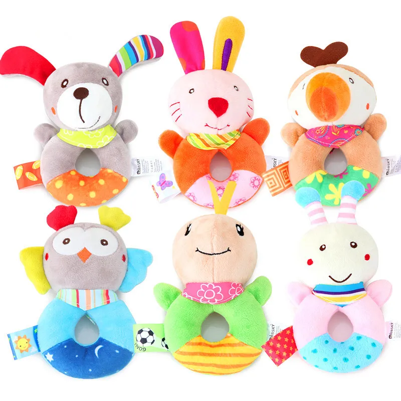 Baby Rattles Cartoon Infant Appease Doll Hand Bells Dog Panda Infant ...